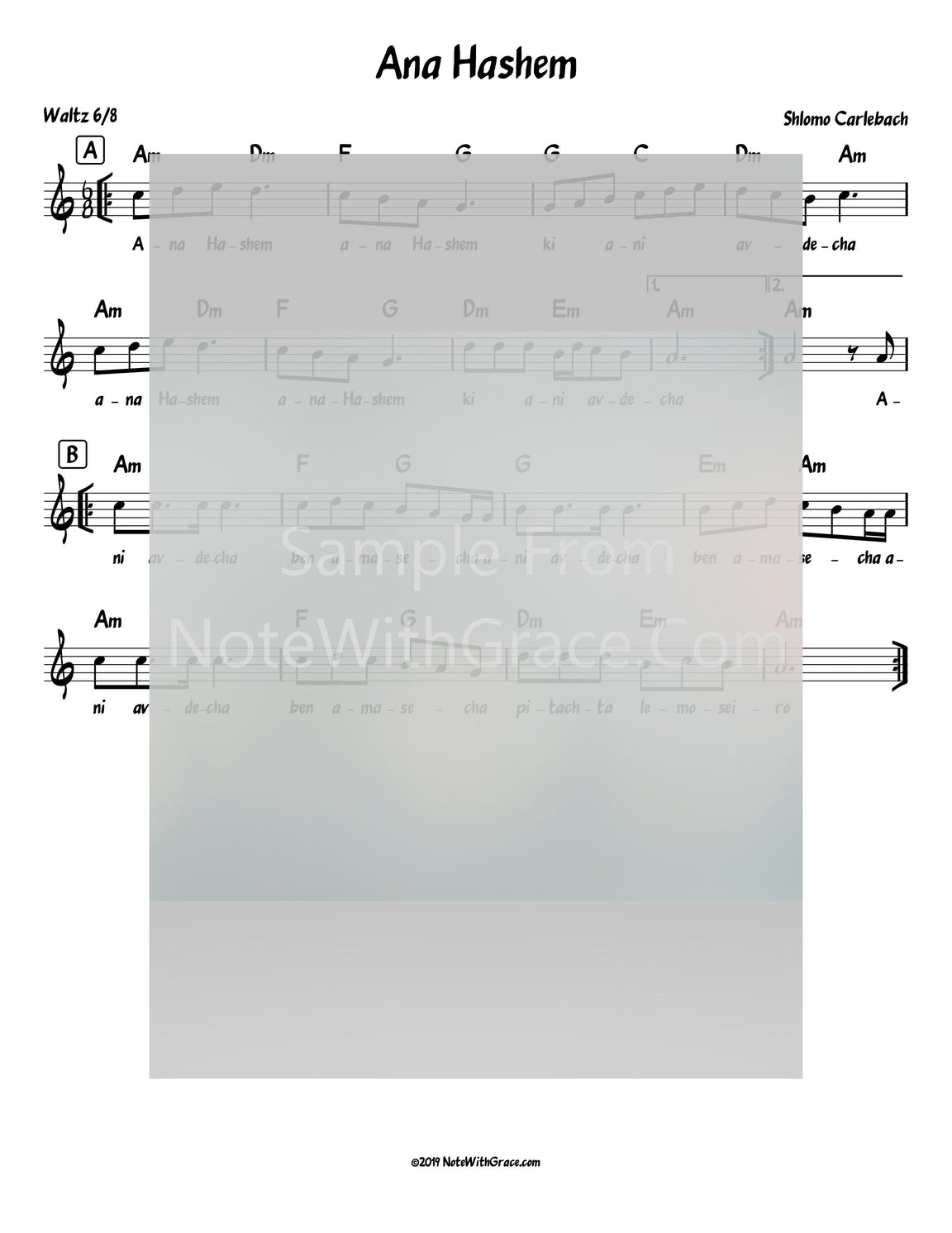 Shlomo Carlebach Sheet Music — NoteWithGrace.com