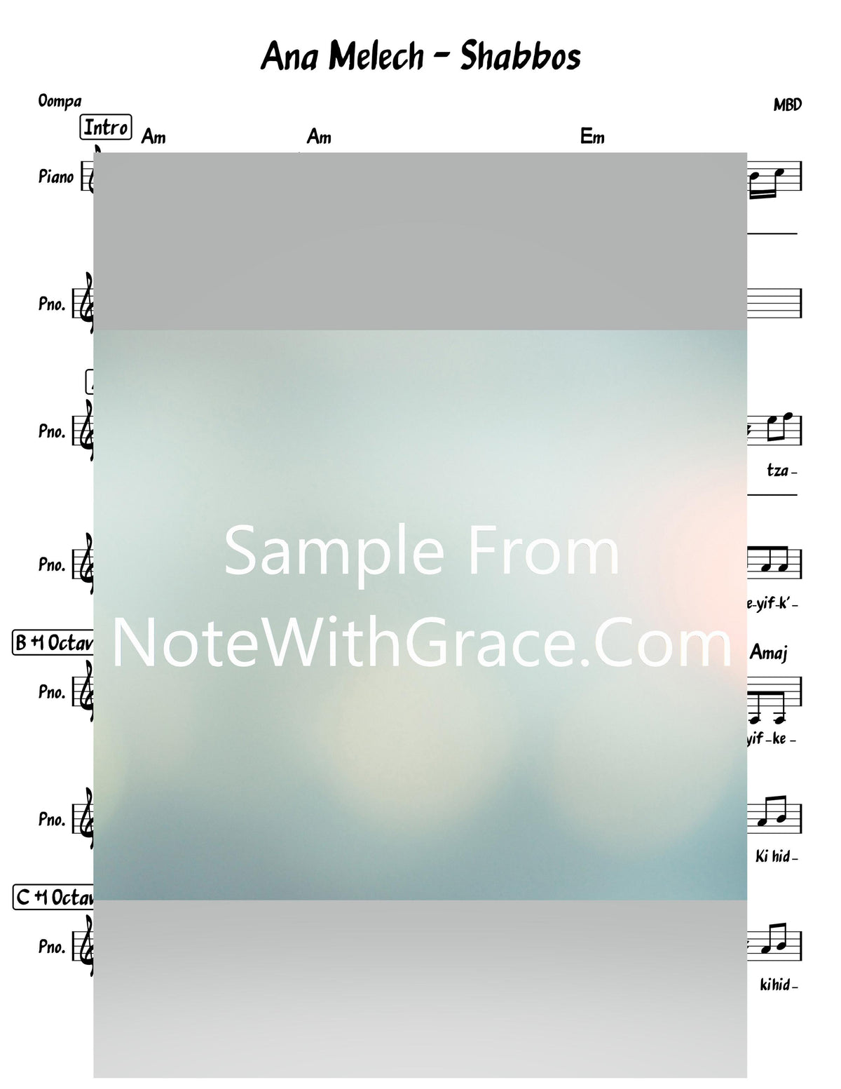 Ana Melech - Shabbos - אנא מלך Lead Sheet (Mordechai Ben David) Album ...