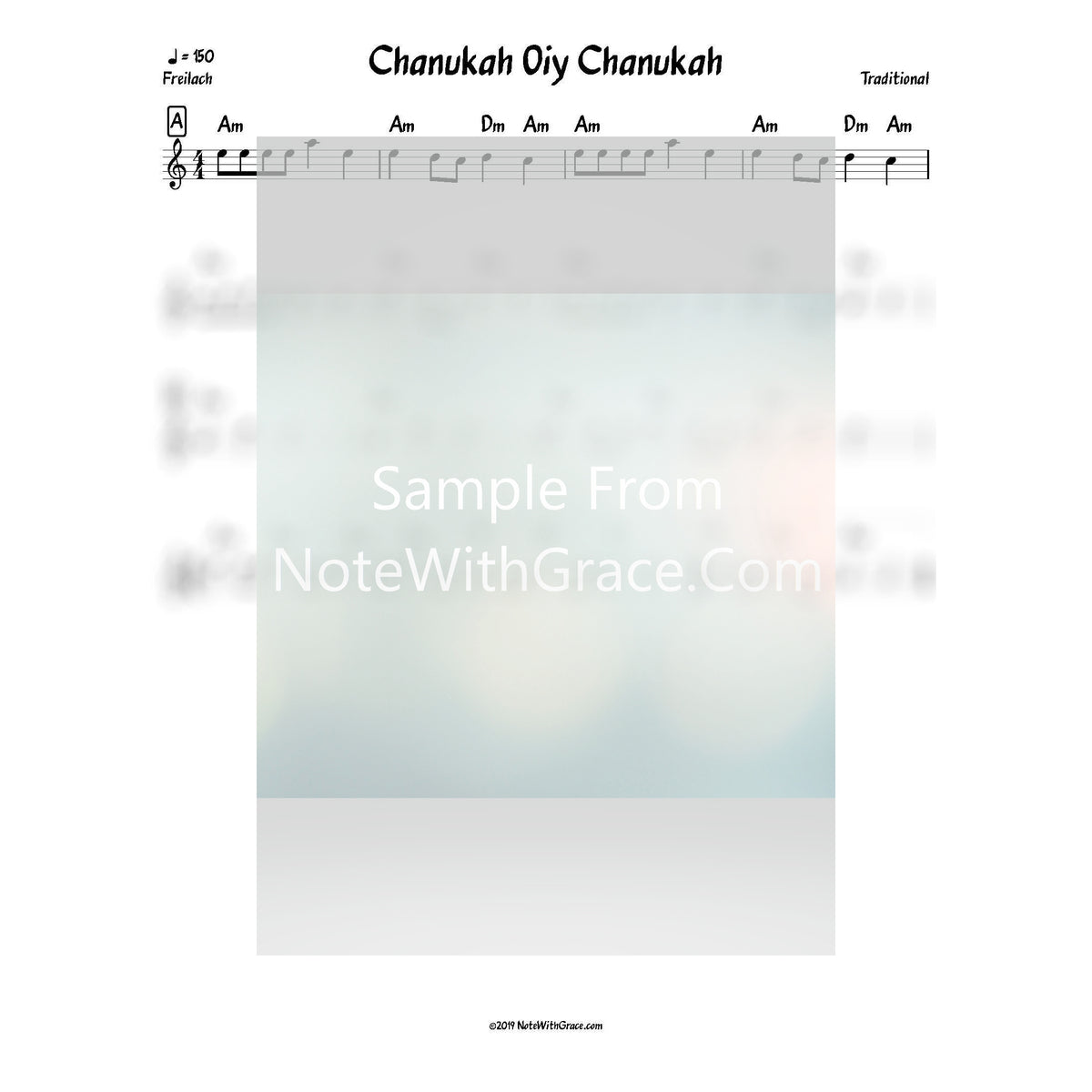 Chanukah Oiy Chanukah Lead Sheet (Traditional Chanukah) — NoteWithGrace.com