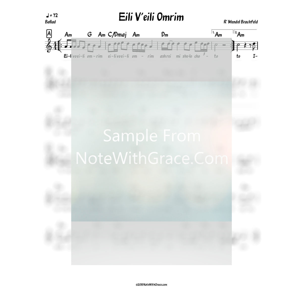 Eili V'eili Omrim Lead Sheet (R' Mendel Brachfeld) — NoteWithGrace.com