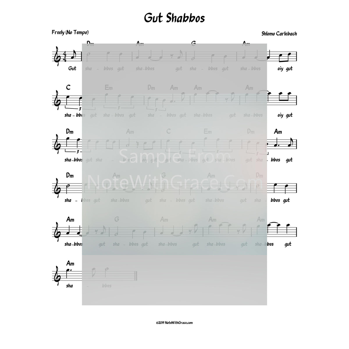 Gut Shabbos Lead Sheet (Shlomo Carlebach) — NoteWithGrace.com