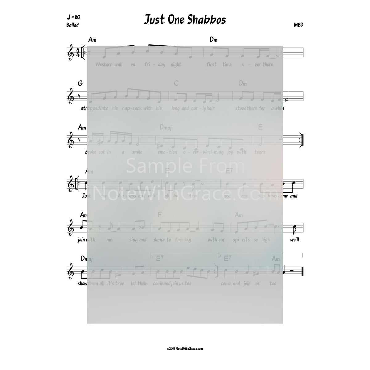 Just One Shabbos Lead Sheet (MBD) Album: Just One Shabbos Released 199 ...