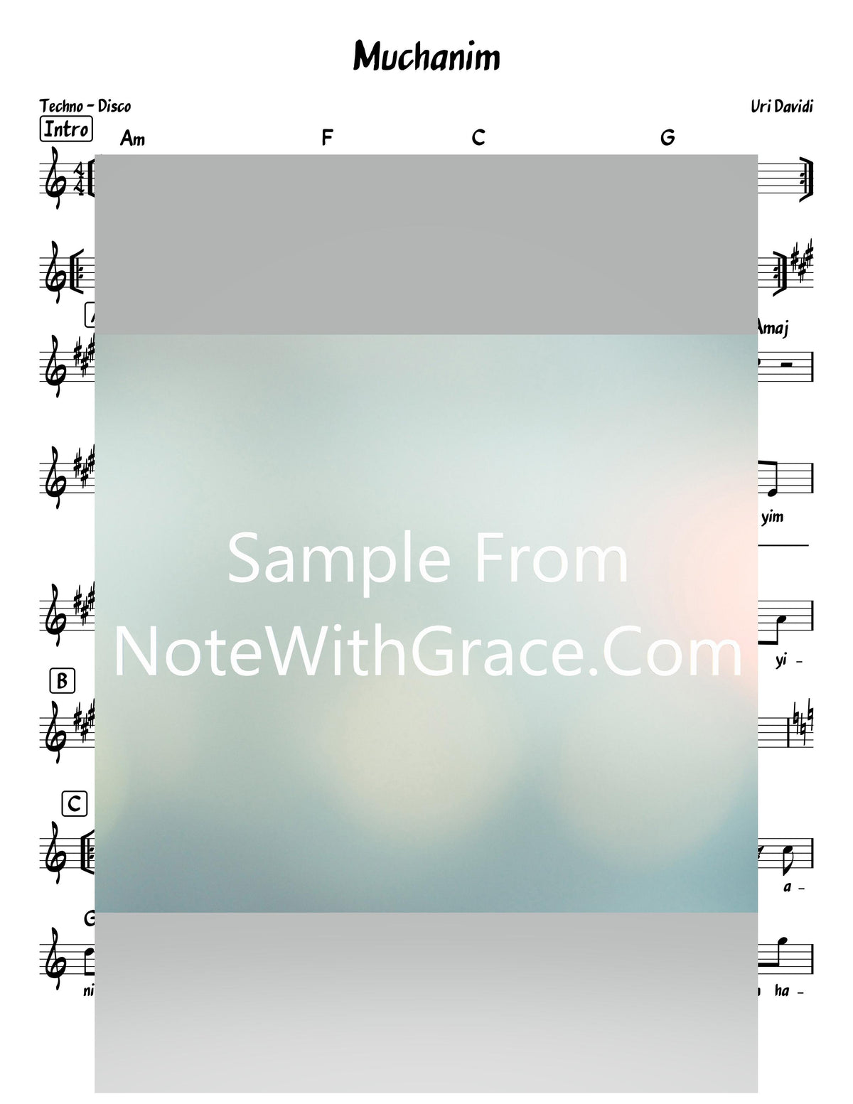 Muchanim Lead Sheet (Uri Davidi) Album: Muchanim 2019 — NoteWithGrace.com