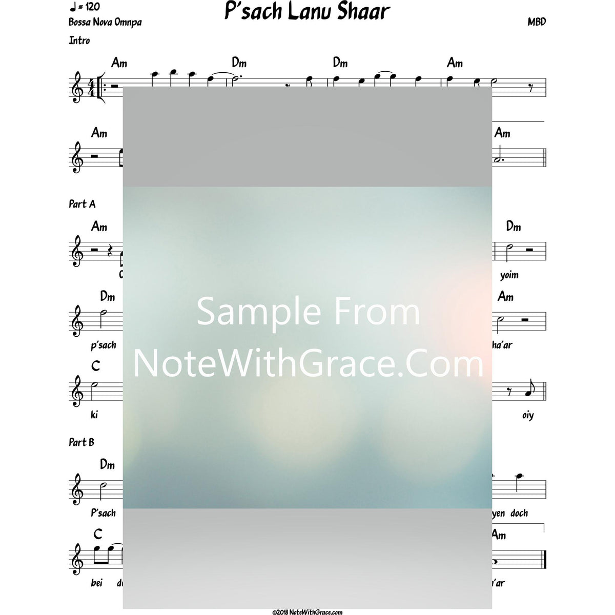 P'sach Lanu Shaar Lead Sheet (MBD) — NoteWithGrace.com