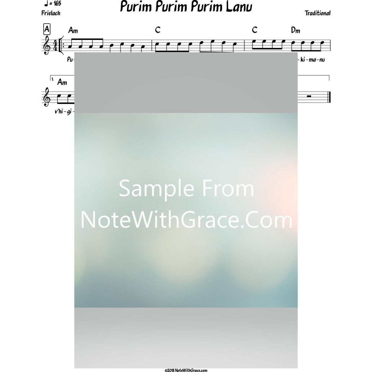 Purim Purim Purim Lanu Lead Sheet (Traditional) Purim — NoteWithGrace.com