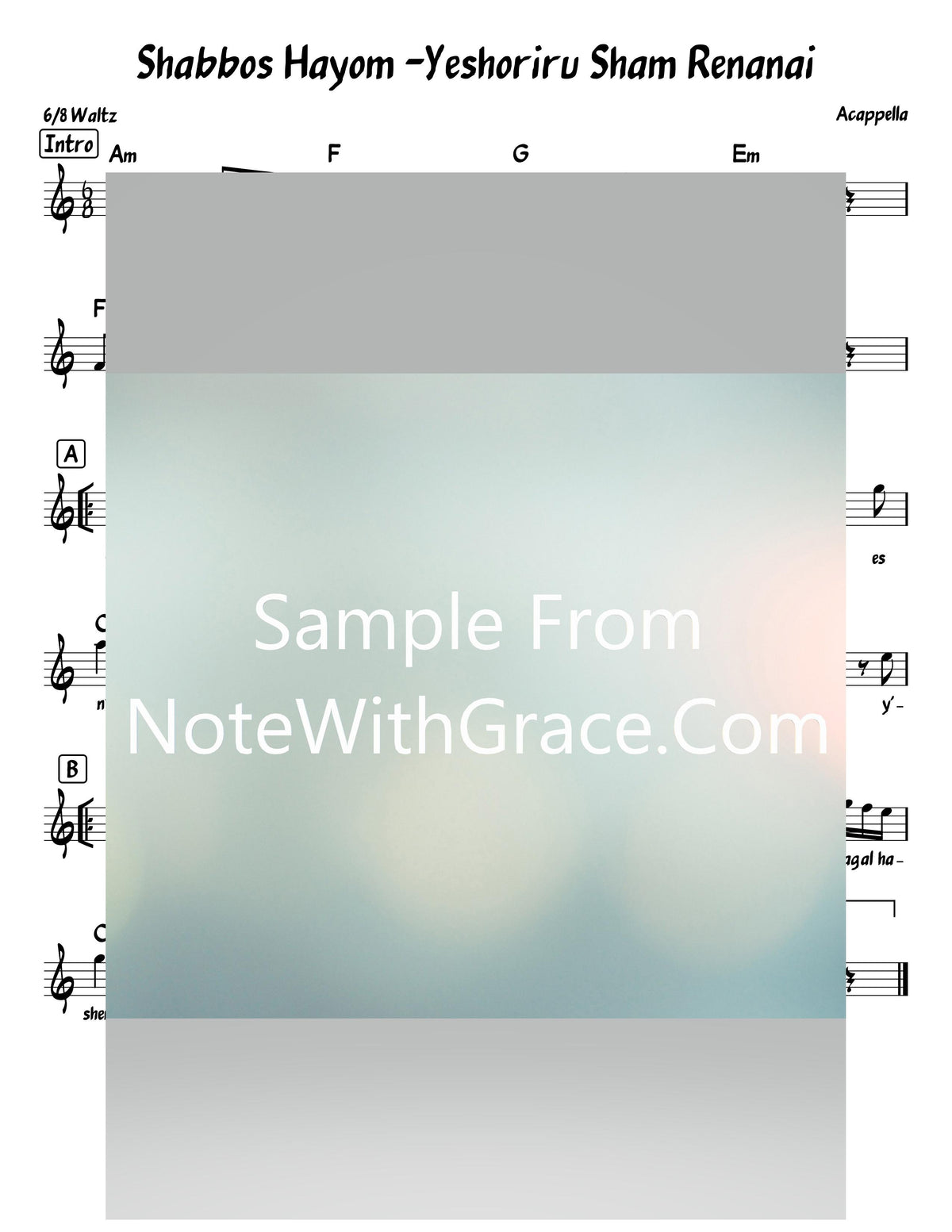 Shabbos Hayom - Yeshoreru Sham Renanai Lead Sheet (Acappella) Album: K ...