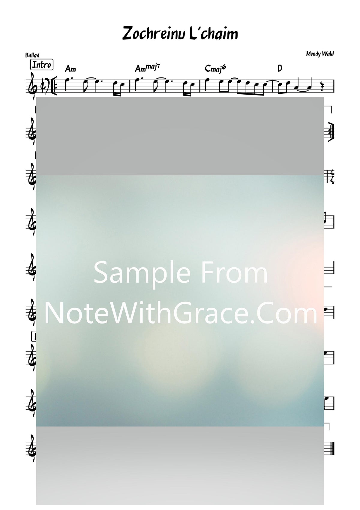 Zochreinu L'chaim - זכרנו לחיים Lead Sheet (Mendy Wald) Album: L'chaim ...